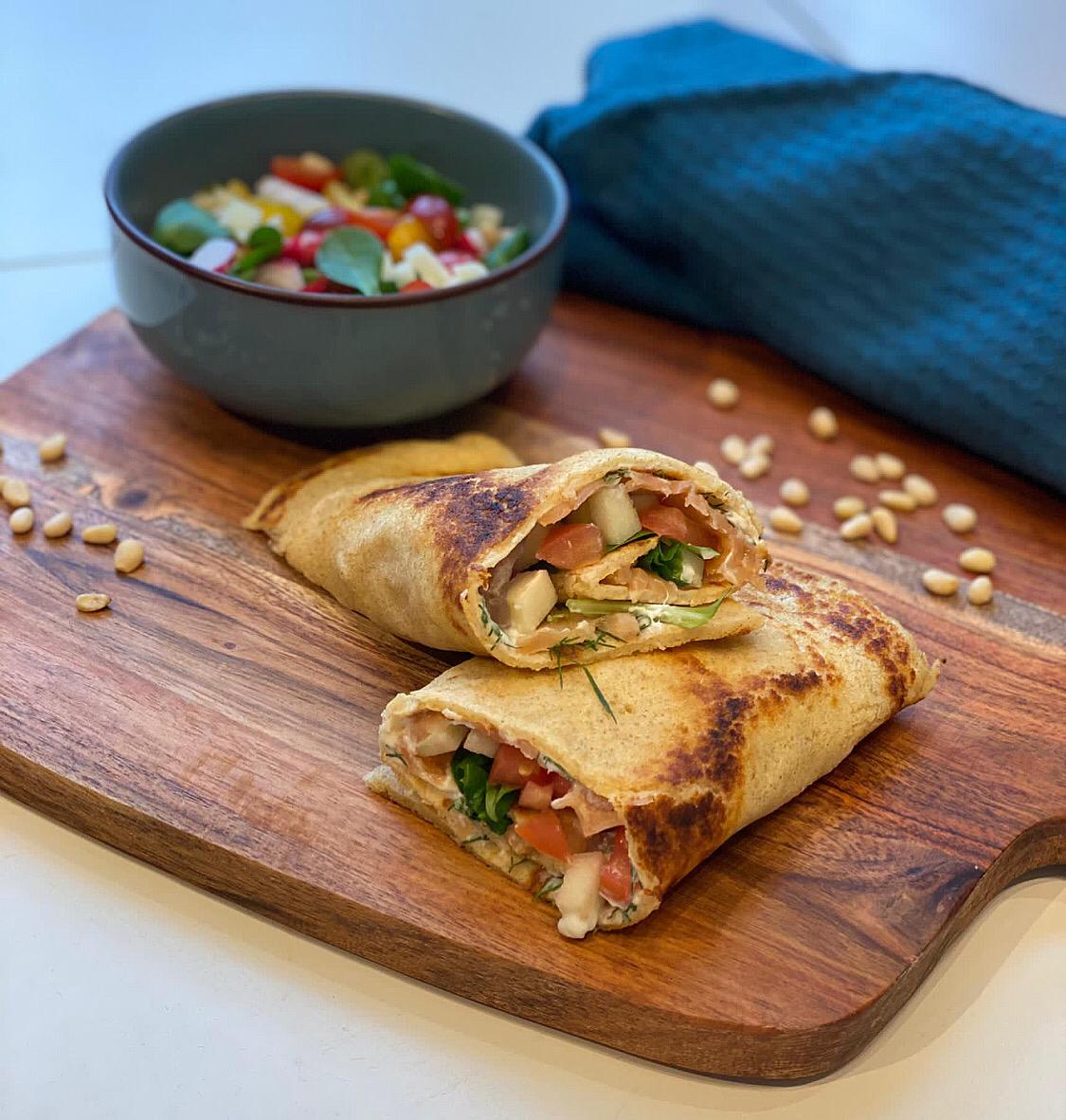 Hartige pannenkoek met zure room & gerookte zalm